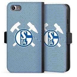 DeinDesign iPhone SE (2020) Handy Klapph&uuml;lle Handyh&uuml;lle aus Kunst Leder schwarz Flip Case Bundesliga Stripes Fc Schalke 04 Sideflip mit Lasche