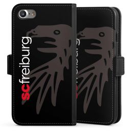 DeinDesign iPhone SE (2020) Handy Klapph&uuml;lle Handyh&uuml;lle aus Kunst Leder schwarz Flip Case Sc Freiburg Logo Official Licensed Product Sideflip mit Lasche