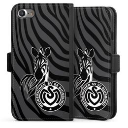 DeinDesign iPhone SE (2020) Handy Klapph&uuml;lle Handyh&uuml;lle aus Kunst Leder schwarz Flip Case Zebra Msv Duisburg Muster Sideflip mit Lasche