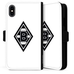 DeinDesign iPhone X Handy Klapph&uuml;lle Handyh&uuml;lle aus Kunst Leder schwarz Flip Case Logo Borussia M&ouml;nchengladbach Gladbach Sideflip mit langer Lasche