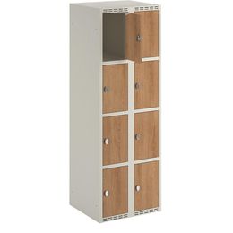 4er-Schlie&szlig;fachschrank Fydor, HPL, 2 Abteile, wei&szlig;/Eiche, B 600 mm, flache Dachform, Vorh&auml;ngeschloss kaiserkraft