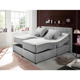 Mid.you Boxspringbett, Hellgrau, Kunststoff, H2, H&ouml;he ca. 50 cm, 180x200 cm, gepolstertes Kopfteil, Topper geteilt, Schlafzimmer, Betten, Doppelbetten