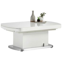 Venda Couchtisch, Wei&szlig;, Metall, Glas, Holzwerkstoff, rechteckig, S&auml;ule, Bodenplatte, 75x50-78x120-180 cm, ausziehbar, h&ouml;henverstellbar, Wohnzimmer, Wohnzimmertische, Couchtische, Couchtische Glas