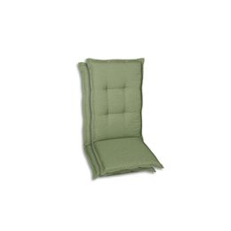 Sesselauflagenset, Hellgr&uuml;n, Textil, 2-teilig, Uni, F&uuml;llung: Schaumstoff, Vlies, 50x7x120 cm, Oeko-Tex&reg; Standard 100, pflegeleicht, hochwertige Qualit&auml;t, langlebig, f&uuml;r den Au&szlig;enbereich geeignet, mittels B&auml;ndern zu befestigen, Gurtband befestigen, Outdoor-Kissen, Gartenstuhlauflagen, Hochlehner-Auflagen