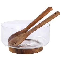 Ambia Home Salatsch&uuml;ssel, Klar, Akazie, Holz, Glas, 3-teilig, Akazie, massiv, rund, Lfgb, lebensmittelecht, Essen & Trinken, Geschirr, Schalen & Sch&uuml;sseln, Salatsch&uuml;sseln