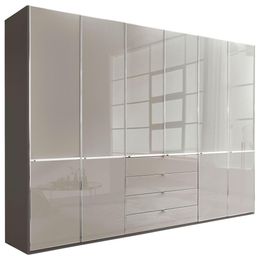 Novel Dreht&uuml;renschrank, Grau, Dunkelgrau, Glas, Holzwerkstoff, 6 F&auml;cher, 4 Schublade(n) Schubladen, 300x216x58 cm, ISO 9001, Typenauswahl, umfangreiches Zubeh&ouml;r erh&auml;ltlich, in verschiedenen Gr&ouml;&szlig;en erh&auml;ltlich, Schlafzimmer, Kleiderschr&auml;nke, Dreht&uuml;renschr&auml;nke
