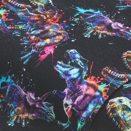 buttinette Digitaldruck-Sweat "Dinos", schwarz/neon