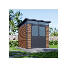 Weide Gartenhaus Aluminium & WPC Ger&auml;tehaus mit Doppelt&uuml;r 218x218 cm Wetterfest in Teak?