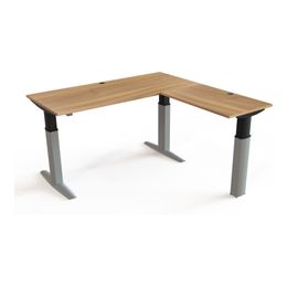 STIER Eck-Schreibtisch 501-23 elektrisch h&ouml;henverstellbar 180 x 180cm Nussbaum melaminbeschichtet 68-120cm (907748)