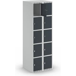 5er-Schlie&szlig;fachschrank Fydor, 2 Abteile, lichtgrau / anthrazit, B 600 mm, 2 Abteile, flache Dachform, Vorh&auml;ngeschloss kaiserkraft