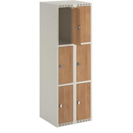 3er-Schlie&szlig;fachschrank Fydor, HPL, 2 Abteile, wei&szlig;/Eiche, B 600 mm, flache Dachform, Vorh&auml;ngeschloss kaiserkraft