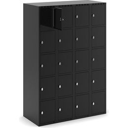 5er-Schlie&szlig;fachschrank Fydor, 4 Abteile, schwarz, B 1200 mm, flache Dachform, Vorh&auml;ngeschloss kaiserkraft