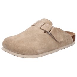 Rieker Damen Clog, Gr. 36beige, Veloursleder, unifarben, Basic, Schuhe, Pantolette, Hausschuh, Sommerschuh mit Klettriemchen