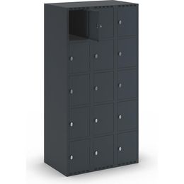 5er-Schlie&szlig;fachschrank Fydor, 3 Abteile, anthrazit, B 900 mm, 3 Abteile, flache Dachform, Vorh&auml;ngeschloss kaiserkraft