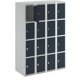 4er-Schlie&szlig;fachschrank Fydor, 4 Abteile, lichtgrau / anthrazit, B 1200 mm, 4 Abteile, flache Dachform, Vorh&auml;ngeschloss kaiserkraft