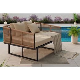Ambia Garden Sonneninsel, Schwarz, Creme, Kunststoff, Textil, 160x120x84 cm, Loungem&ouml;bel, Sonneninseln