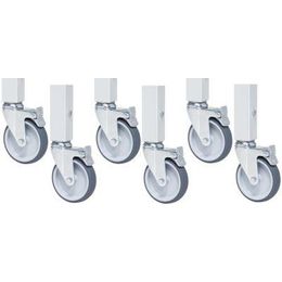 Rau Rollensatz, 6 Lenkrollen mit Feststeller, Rollendurchmesser 125 mm, Traglast 450 kg, lichtgRau