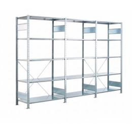 SCHULTE LAGERTECHNIK Fachbodenregal, 1 Grundregal + 2 Anbauregale, inkl. 15 Fachb&ouml;den, 5 Lagerebenen, B 3072 x T 600 x H 2000 mm, Stahl, grau