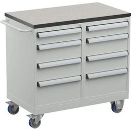 treston Werkzeugwagen TWIN 3, Vinyl-Platte, bis 300 kg, 8 Sch&uuml;be, abschlie&szlig;bar, Schiebeb&uuml;gel, Stahl, lichtgrau RAL 7035