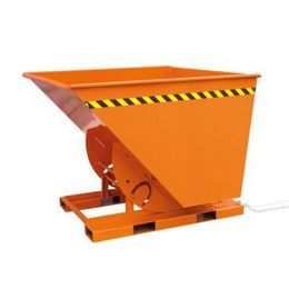 Eichinger-Industrie Kippbeh&auml;lter, hohe Bauh&ouml;he, 300 l, bis 1500 kg, Abrollkufen, quer zur/in Fahrtrichtung kippbar, Stahl, reinorange RAL 2004