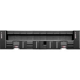 KS Tools Werkstattsystem freistehend, Edelstahlplatte mit MDF-Kern, 10 magnetische Unterbau-LEDs, 2x 4 Schuko + USB-A/C, 2 Werkstattwagen, XXL-/H&auml;nge-/Unterschr&auml;nke, abschlie&szlig;bar