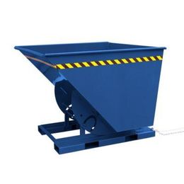 Eichinger-Industrie Kippbeh&auml;lter, hohe Bauh&ouml;he, 1500 l, bis 2000 kg, Abrollkufen, quer zur/in Fahrtrichtung kippbar, Stahl, enzianblau RAL 5010