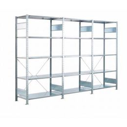 SCHULTE LAGERTECHNIK Fachbodenregal, 1 Grundregal + 2 Anbauregale, inkl. 15 Fachb&ouml;den, 5 Lagerebenen, B 3072 x T 400 x H 2000 mm, Stahl, grau