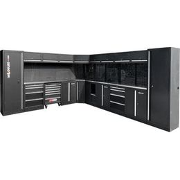 KS Tools Werkstattschrank L-Form 3400x4080 mm, Edelstahl/MDF, 8 LED, 4x Schuko + USB-A/C, Werkstattwagen, abschlie&szlig;bar