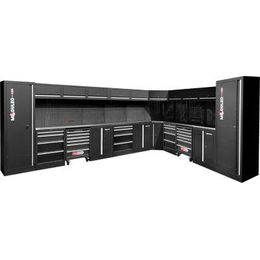 KS Tools Werkstattschrank L-Form 4760x3400 mm, Edelstahl/MDF, 9 LED, 2x Steckdosen+USB, abschlie&szlig;bar