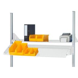Rau Arbeitstische Zubeh&ouml;r, Metallablage neigbar Serie E, B 1800 x T 300 x H 160 mm, Neigung 0&ndash;30&deg;, belastbar 30 kg, Stahlblech, lichtgRau