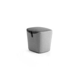 Leyform Hocker, mit schwarzem Ledergriff, B 520 x T 440 x H 515 mm, Wollmischgewebe/Holz, Dunkelgrau/Hellgrau