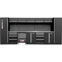 KS Tools Werkstattschrank-System 4600 mm freistehend, Edelstahlplatte mit MDF-Kern, 5 Unterbau-LEDs, 4x Schuko + USB-A/C, Werkstattwagen, XXL- & H&auml;ngeschr&auml;nke, abschlie&szlig;bar