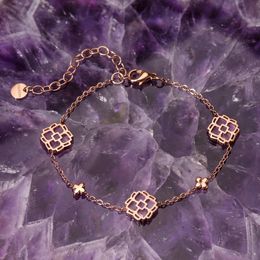 Holzkern Damen Armband Midsommar Amethyst & Edelstahl in Ros&eacute;gold