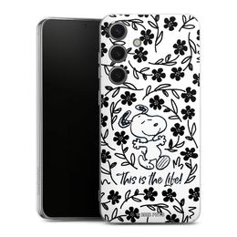 DeinDesign Galaxy S25+ Handy Silikon H&uuml;lle Case transparent Handyh&uuml;lle Peanuts Flowers Snoopy Silikon Case
