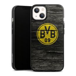 DeinDesign iPhone 13 Handy Silikon H&uuml;lle Case schwarz Handyh&uuml;lle Wooden Look Bvb Borussia Dortmund