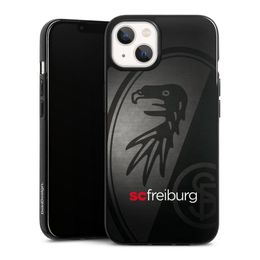 DeinDesign iPhone 13 Handy Silikon H&uuml;lle Case schwarz Handyh&uuml;lle Official Licensed Product Sc Freiburg Metallic Look