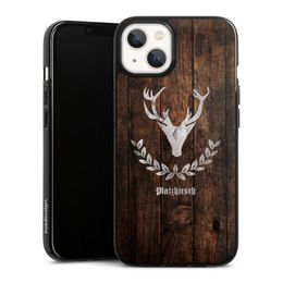 DeinDesign iPhone 13 Handy Silikon H&uuml;lle Case schwarz Handyh&uuml;lle Wooden Look Deer Wood