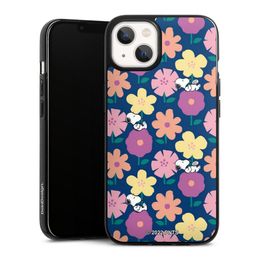 DeinDesign iPhone 13 Handy Silikon H&uuml;lle Case schwarz Handyh&uuml;lle Muster Snoopy Flowers