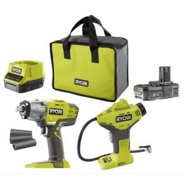 Ryobi Akku-Maschinen-Set 'ONE+ R18IWPI-120S' 18 V Akku-Schlagschrauber- und Handkompressor, inkl. Akku und Ladeger&auml;t