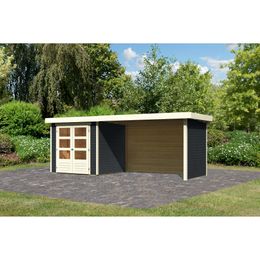 Karibu Gartenhaus-Set 'Raskola 2' anthrazit mit Anbaudach, R&uuml;ck- und Seitenwand 504,5 x 211 x 238 cm