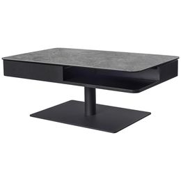 Dieter Knoll Collection Dieter Knoll Couchtisch, Grau, Schwarz, Metall, Glas, Keramik, Holzwerkstoff, rechteckig, Rundrohr, Bodenplatte, 65x42-57x110 cm, Stauraum, h&ouml;henverstellbar, Wohnzimmer, Wohnzimmertische, Couchtische, Couchtische mit Stauraum