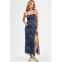 Midi-Kleid mit quadratischem Ausschnitt und Print
