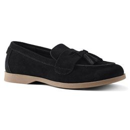 LANDS' END Veloursleder-Loafer mit Tasseln, Damen, size: regular, Schwarz, Rauleder, by Lands' End