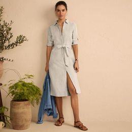 LANDS' END Leinen-Midikleid f&uuml;r Damen, Damen, size: regular, Elfenbein, by Lands' End