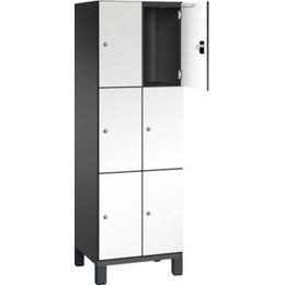 C+P Schlie&szlig;fachschrank Cambio, 2 Abteile, 6 F&auml;cher, auf F&uuml;&szlig;en, B 600 x T 525 x H 1980 mm, schwarzgrau/wei&szlig;