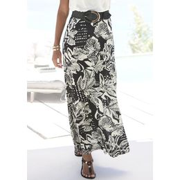 VIVANCE BY LASCANA Maxirock 'mit Bl&auml;tterprint und elastischem Bund aus Jerseyware' mehrfarbig Gr. 38 f&uuml;r Damen. Figurumspielend. Nachhaltig.