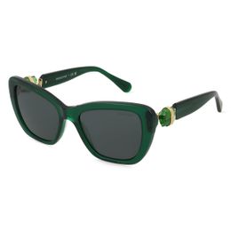 Swarovski 0SK6018 | Damen-Sonnenbrille | Fassung: Vollrand, Cat Eye, Acetat, Gr&uuml;n Dunkel | Glasfarbe: Grau