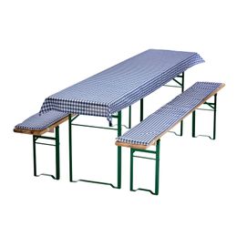 NYVI Bierbankauflagen Set NYVIGala 3 teilig - Auflagen f&uuml;r Bierzeltgarnitur - Tischdecke f&uuml;r Biertisch & Sitzpolster f&uuml;r Bierb&auml;nke Gr&ouml;&szlig;e:240x90 cm;Farbe:Blau Kariert