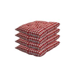 NYVI Stuhlkissen Genua 38x38 cm 4er Pack Sitzkissen mit Steppung Farbe:Karo-Rot