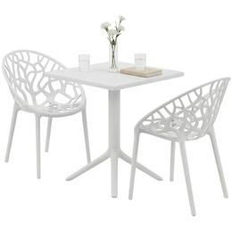 CLP Gartenm&ouml;bel-Set wetterfest Neriva, mit 2 St&uuml;hlen und quadratischem Tisch, 3-teilige Sitzgruppe f&uuml;r Garten, Terrasse und Balkon